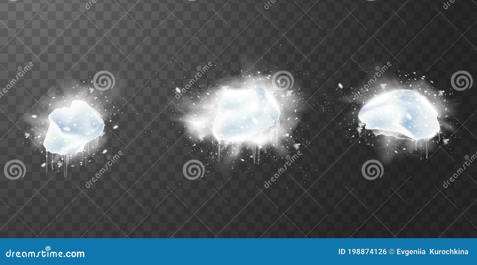 Set of Snow Powder White Explosion, Ice. Vector Realistic Splash Clouds ...
