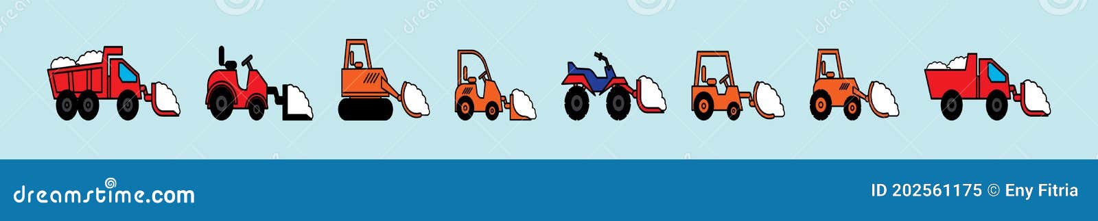 Set of Snow Tractor with Snowdrift in Plow Cartoon Icon Design Template ...