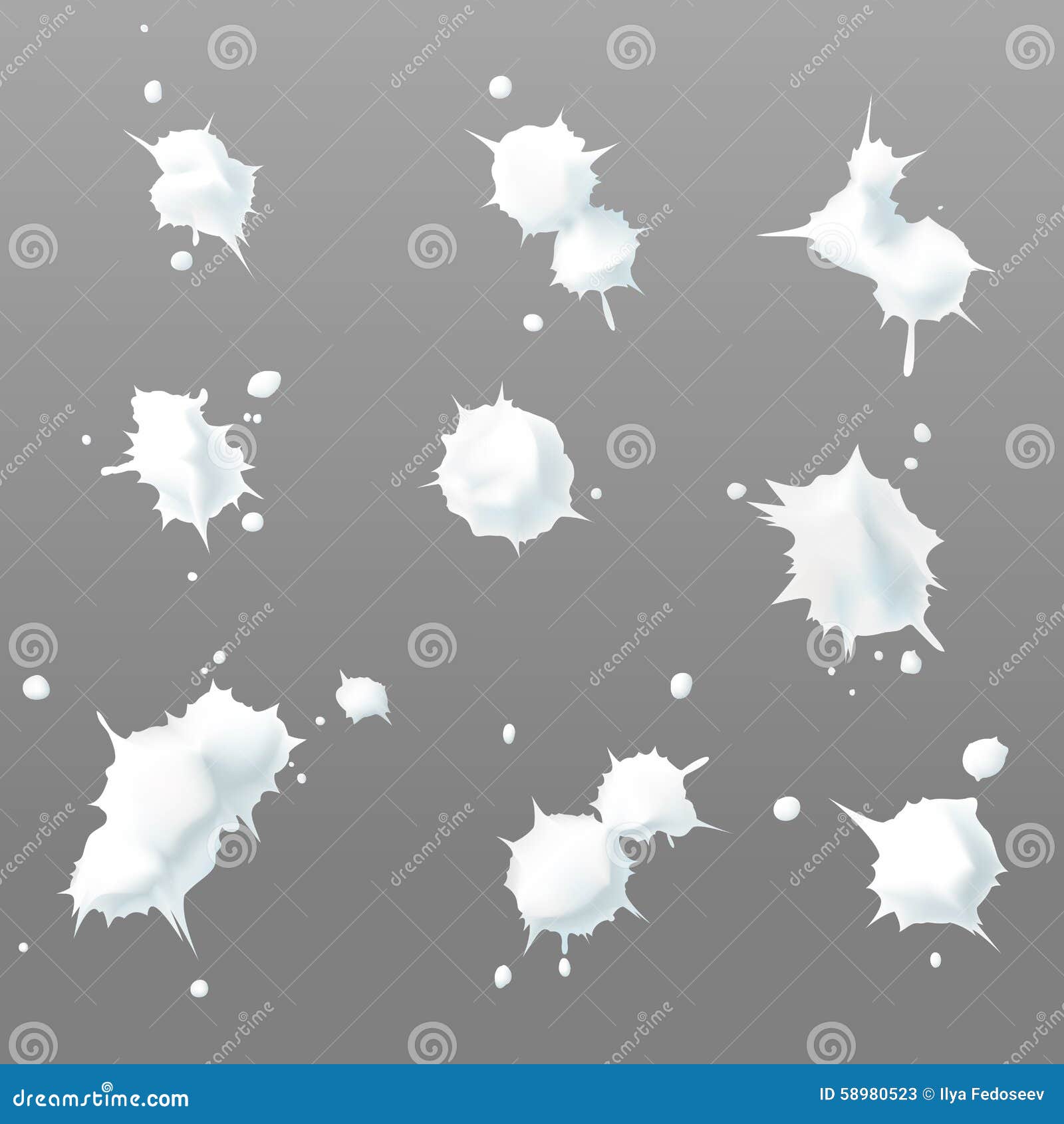 Set Of Snowballs Thrown At A Wall Isolated On White Background. Strewn ...