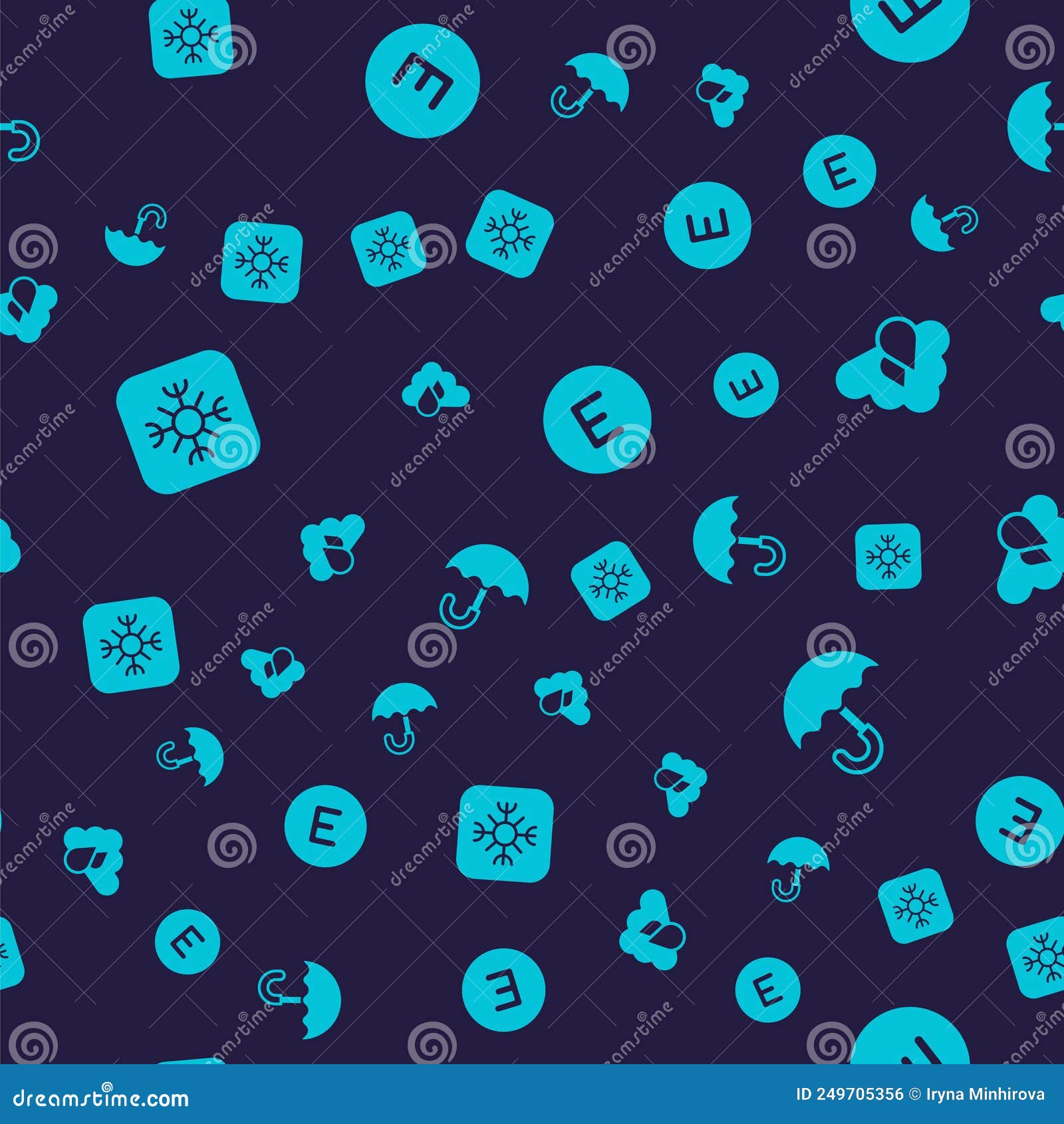 Set Snowflake, Cloud with Rain, Compass West and Umbrella on Seamless ...