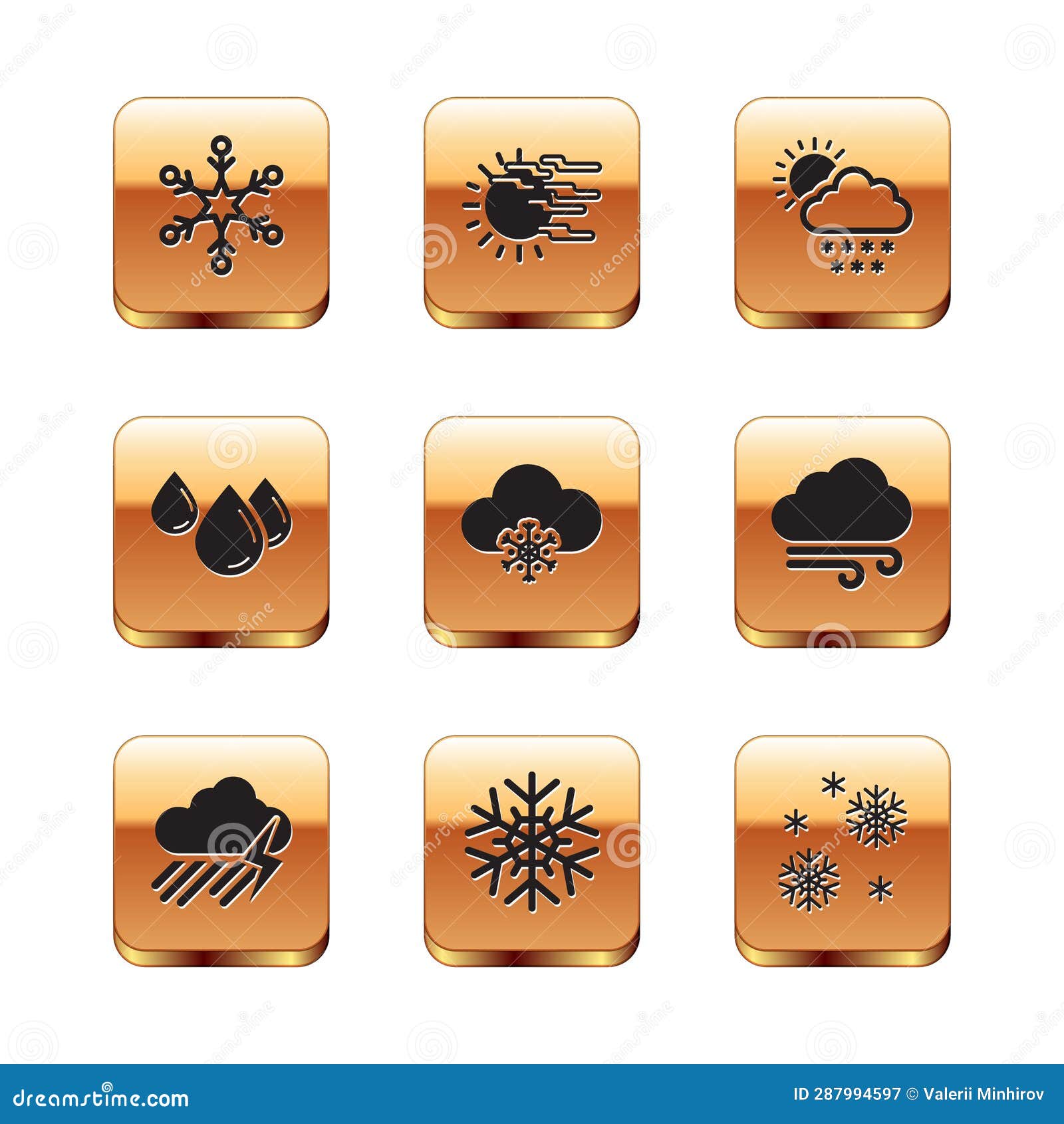 Set Snowflake, Cloud with Rain and Lightning, Snow, Water Drop and Sun ...