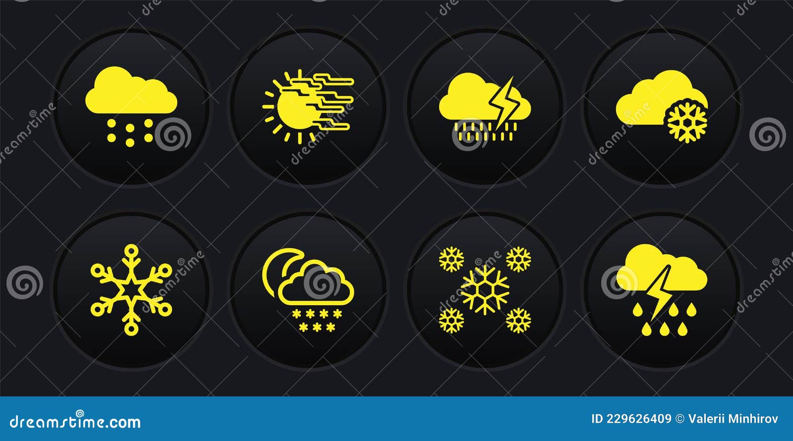 Set Snowflake, Cloud with Snow, and Moon, Rain Lightning and Fog Sun ...