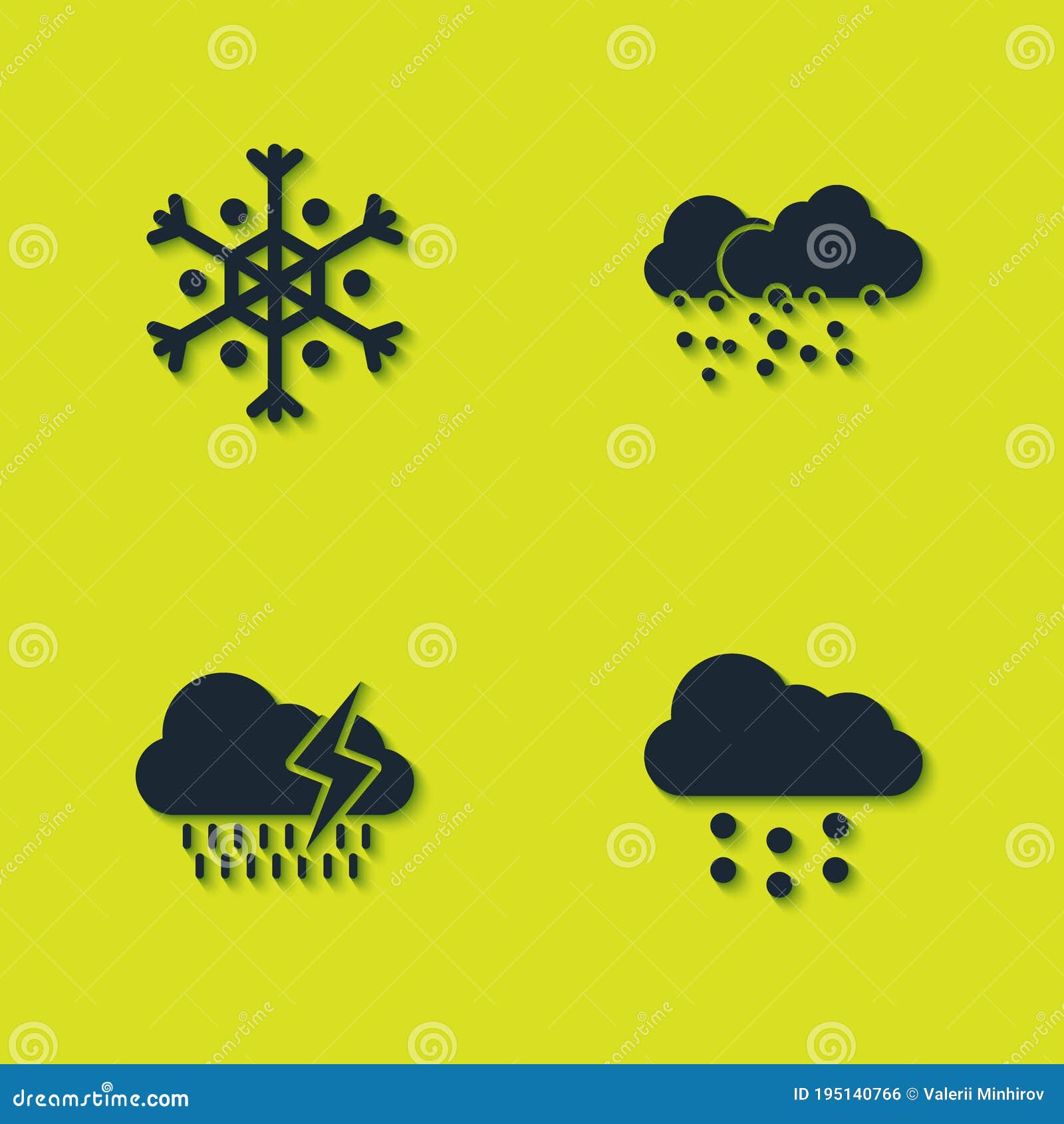 Set Snowflake, Cloud with Snow, Rain and Lightning and Icon. Vector ...