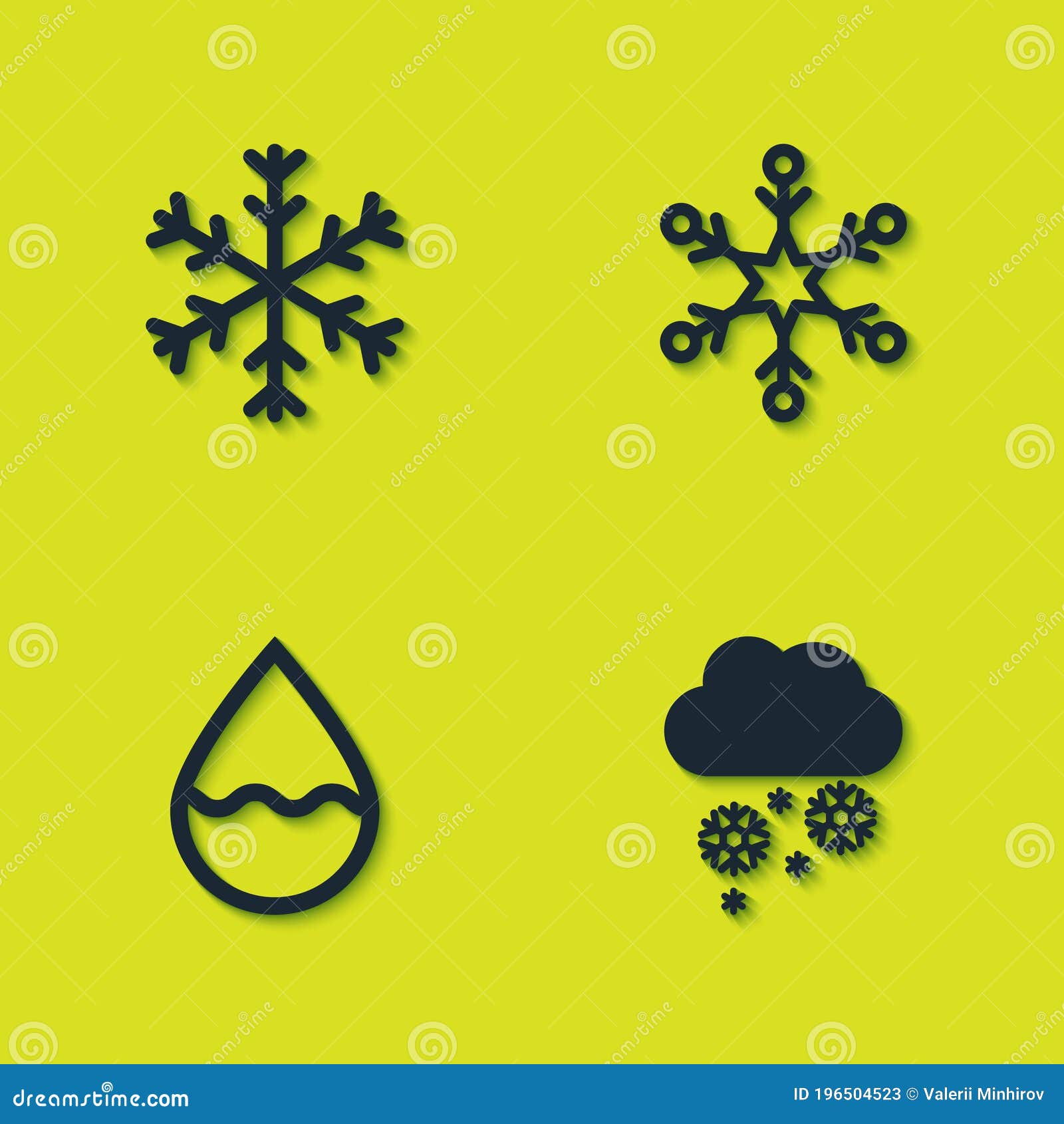 Set Snowflake, Cloud with Snow, Water Drop and Icon. Vector Stock ...