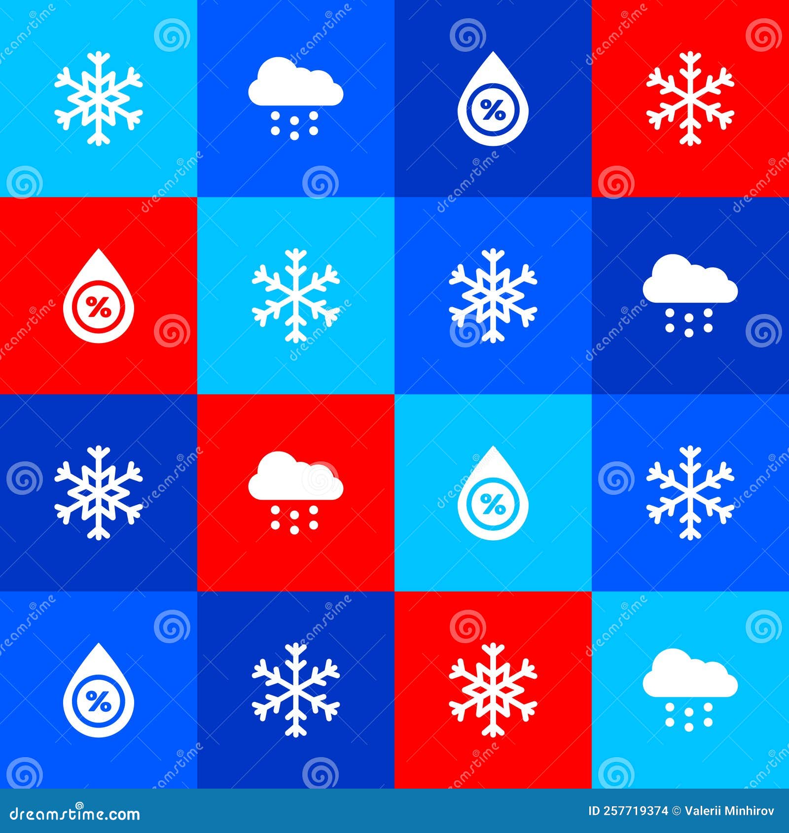 Set Snowflake, Cloud with Snow, Water Drop Percentage and Icon. Vector ...