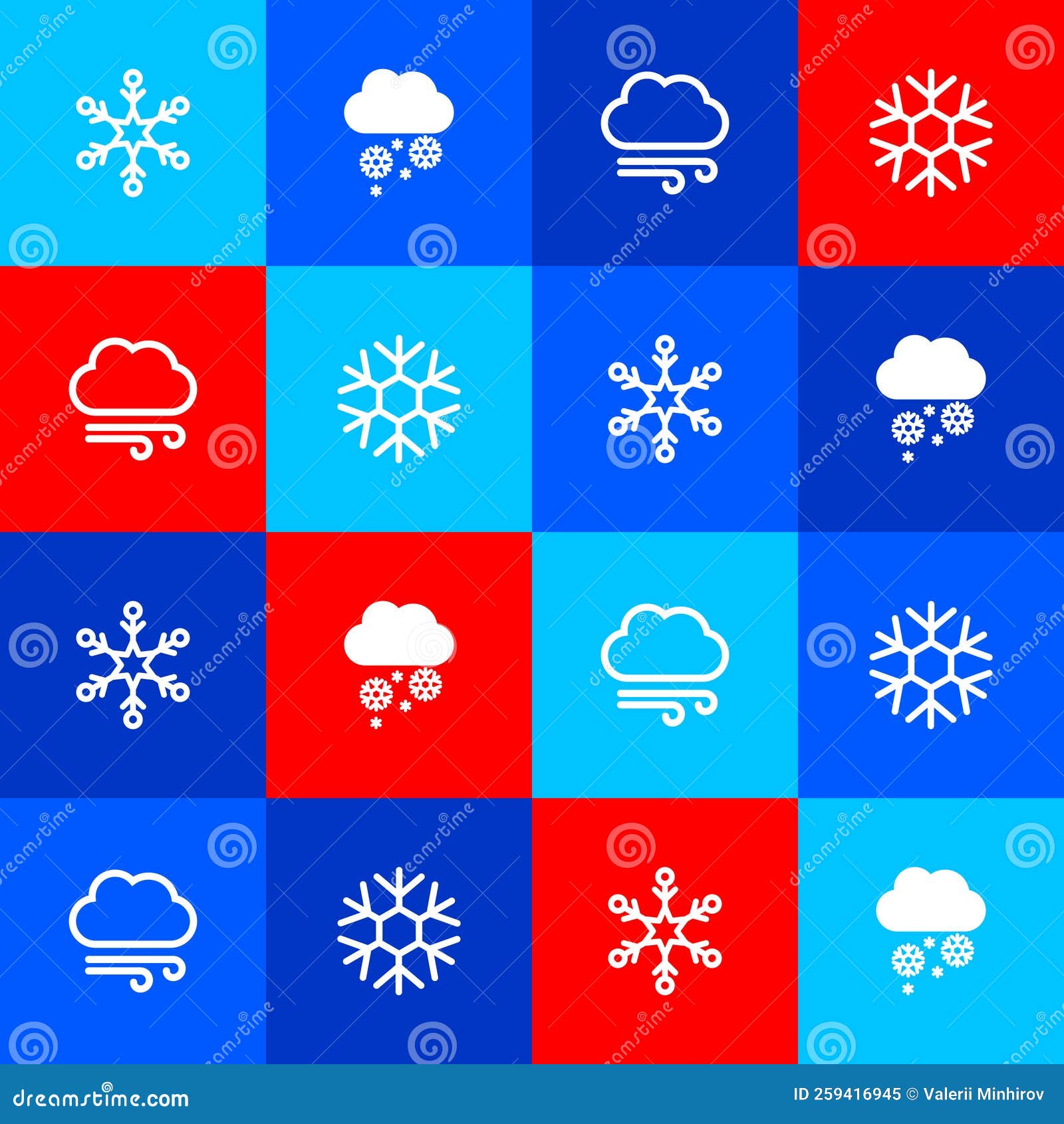 Set Snowflake, Cloud with Snow, Windy Weather and Icon. Vector Stock ...