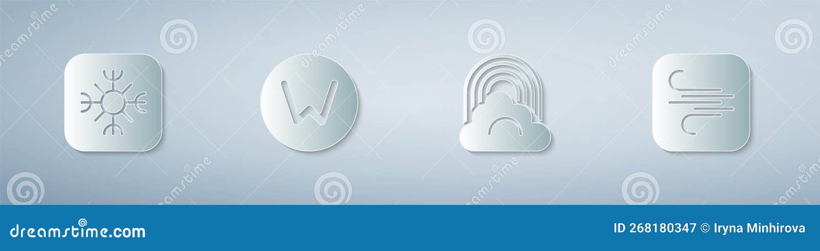 Set Snowflake, Compass North, Rainbow with Cloud and Wind. Paper Art ...