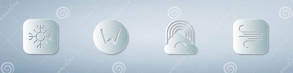 Set Snowflake, Compass North, Rainbow with Cloud and Wind. Paper Art ...