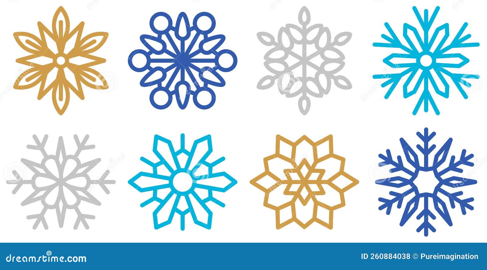 Set of Snowflake in Flat Style Isolated Stock Vector - Illustration of ...