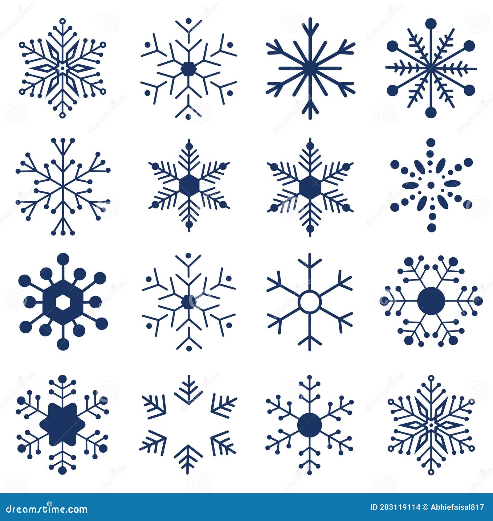 Set of Snowflake Isolated on White Background Cartoon Vector ...