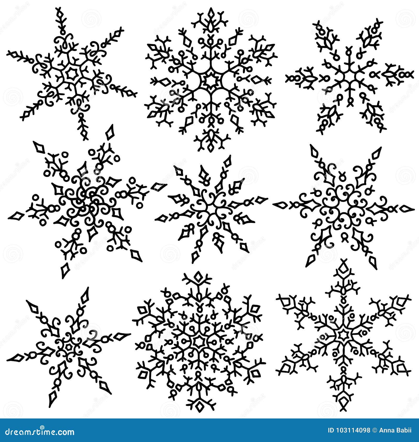Set of Snowflakes. Holiday Collection. Black and White Snowflakes ...