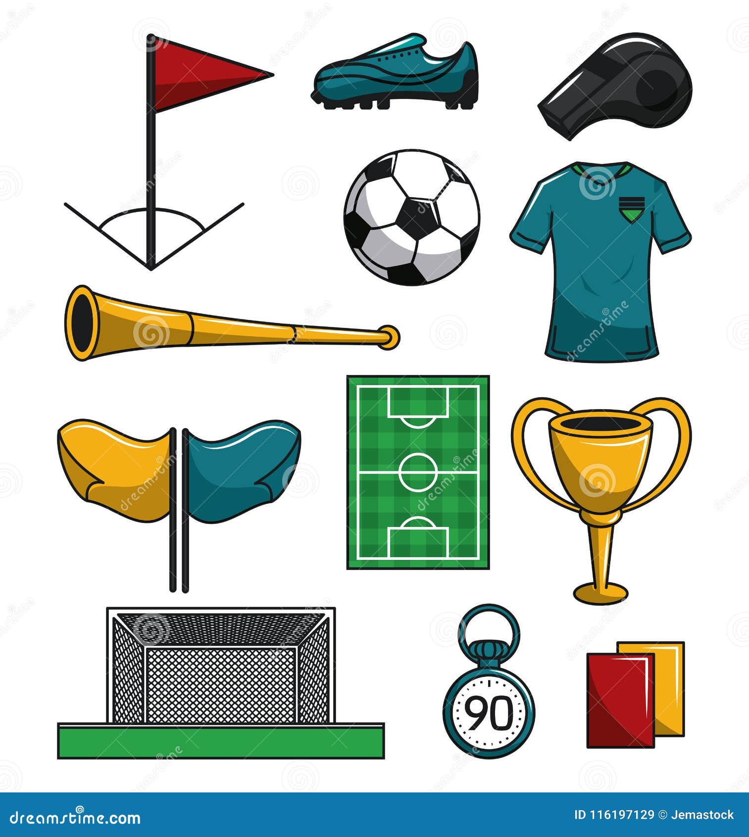 Set of soccer elements stock vector. Illustration of hobby - 116197129