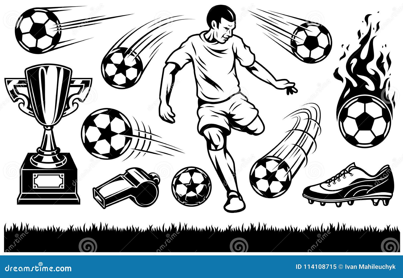 Set of Soccer Elements and Players Stock Vector - Illustration of ball ...