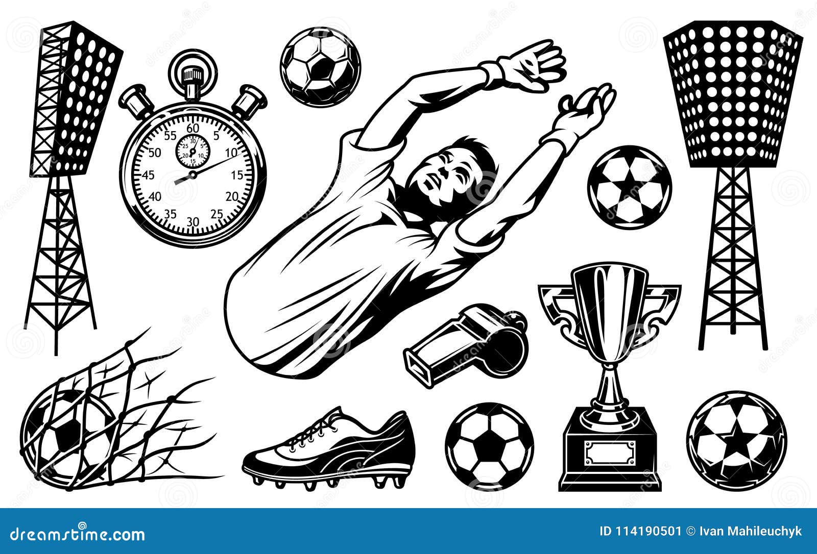 Set of Soccer Elements and Players Stock Vector - Illustration of goal ...