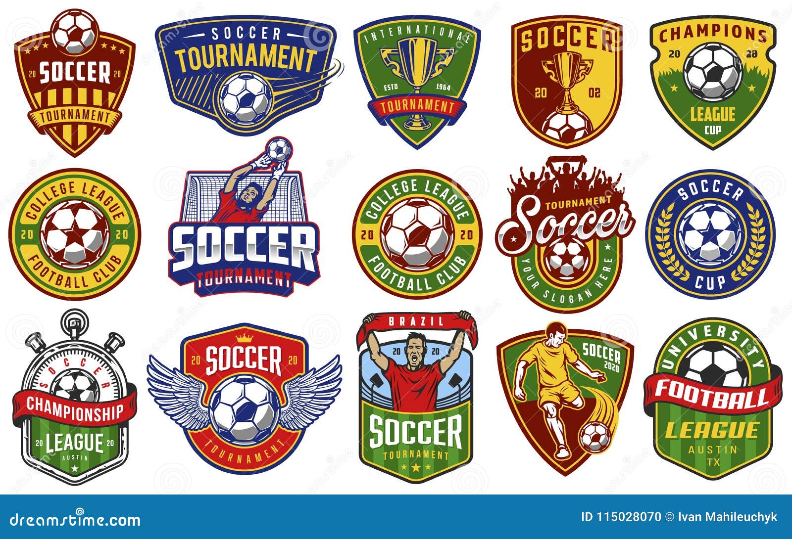 Set of soccer emblems stock vector. Illustration of laurel - 115028070