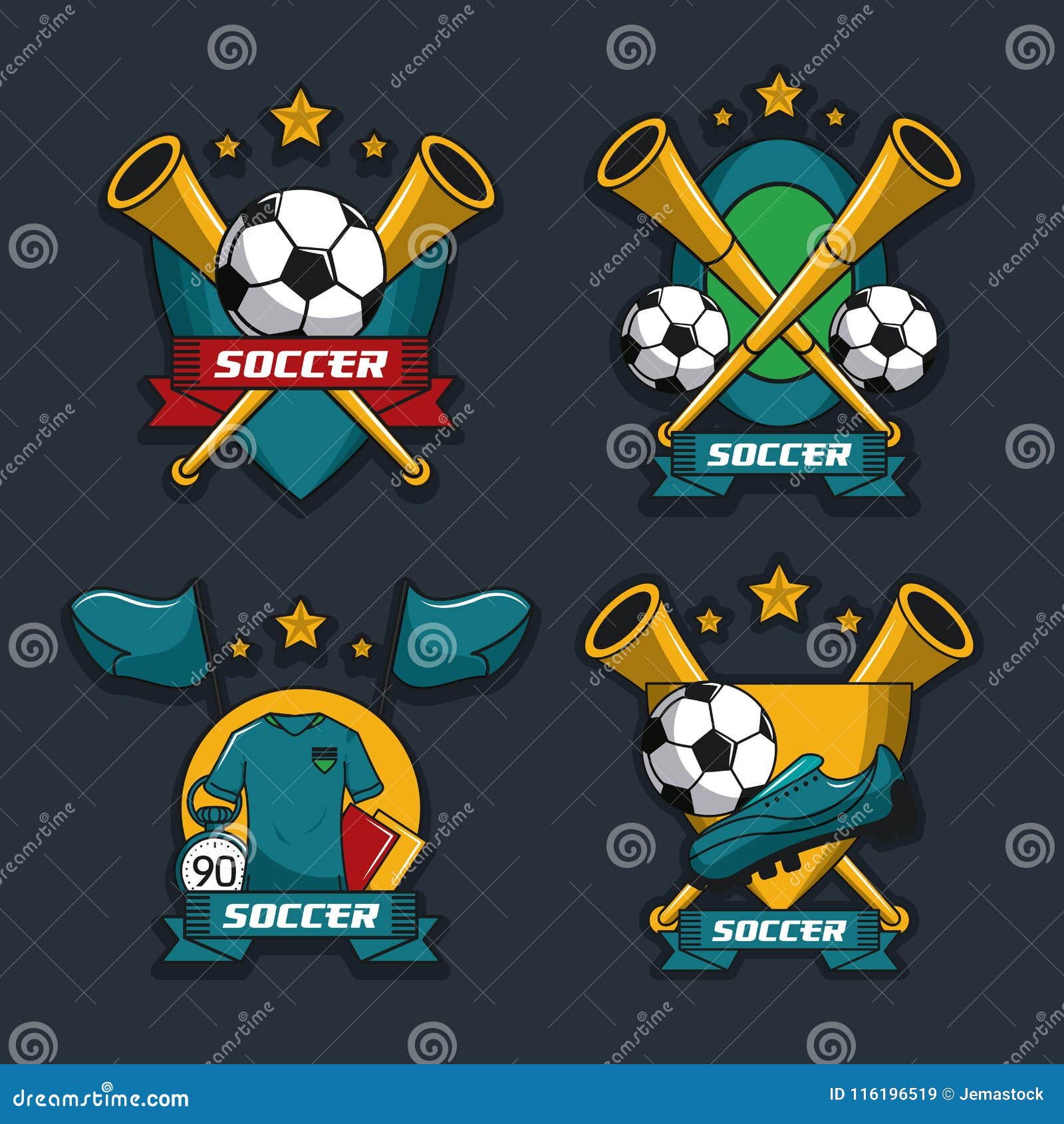 Set of soccer emblems stock vector. Illustration of flyer - 116196519