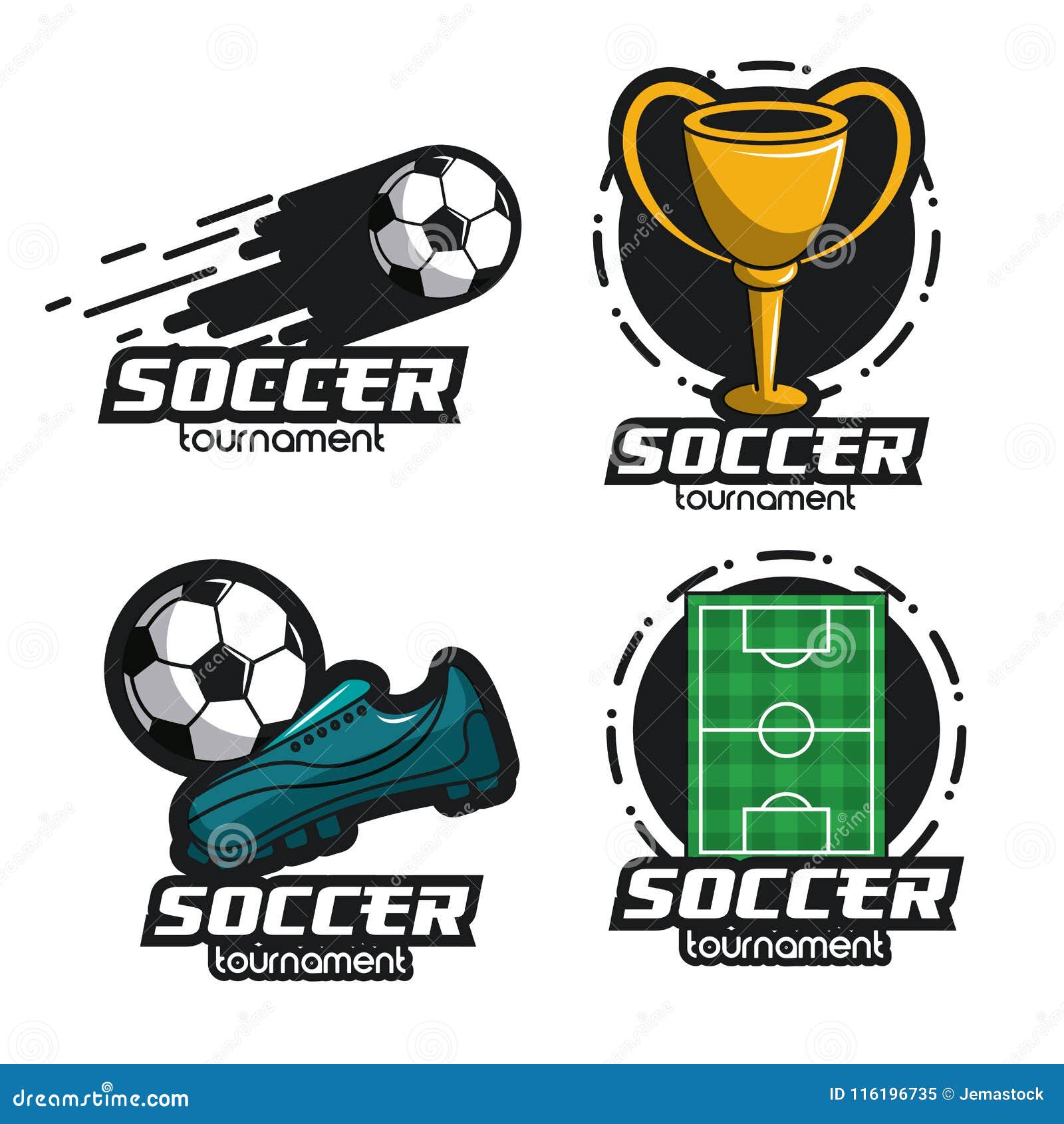 Set of soccer emblems stock vector. Illustration of shoe - 116196735