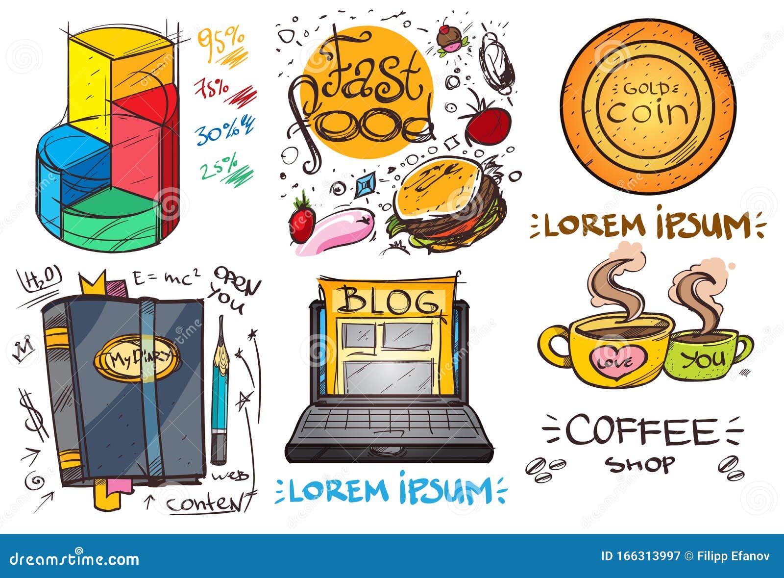 Set of Social Icons in Hand-drawn Drawing Style. Sketch of Various ...