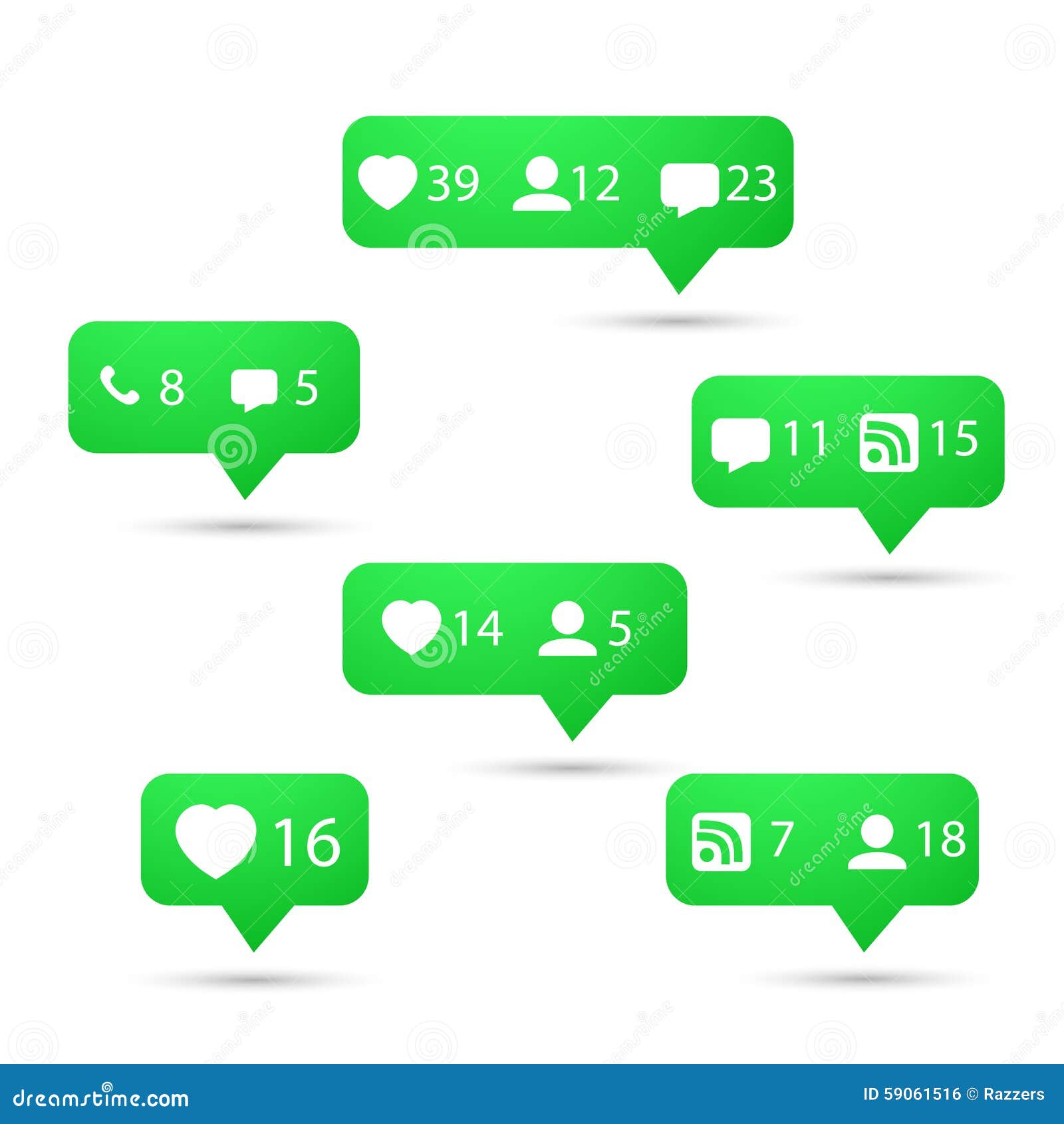 Set of Social Media Network Vector Icons. Include Like, Follow, Stock ...