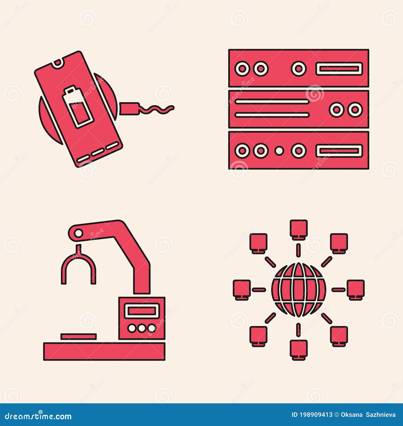 Set Social Network, Wireless Charger, Server, Data, Web Hosting and ...