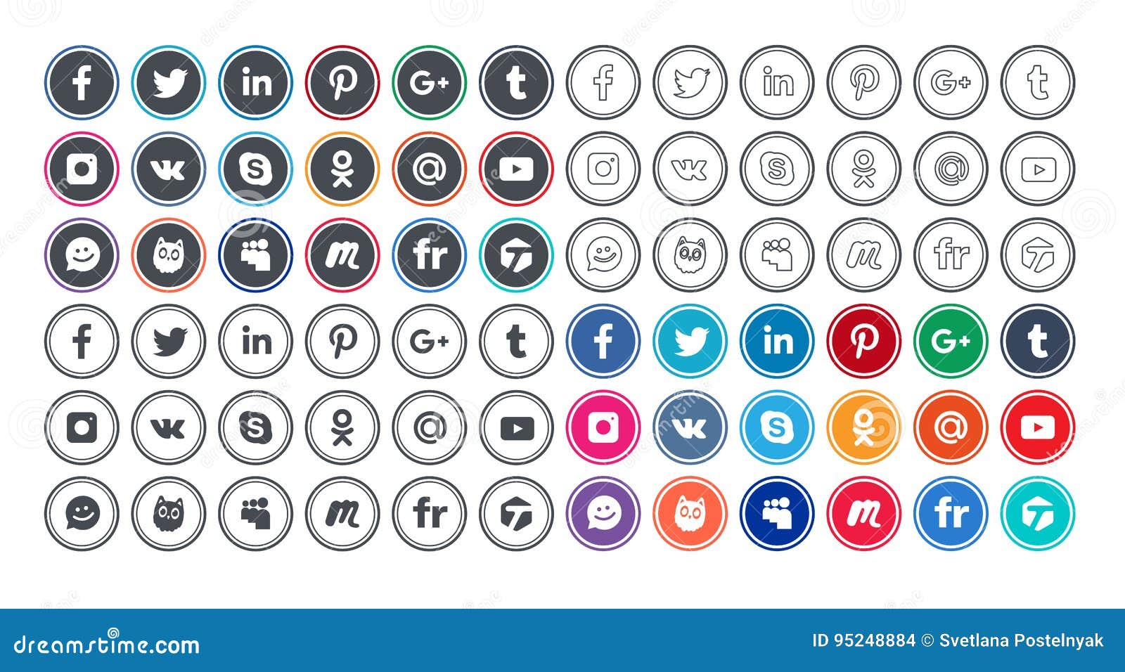Set of Social Networking Icons in Different Styles Editorial Stock ...