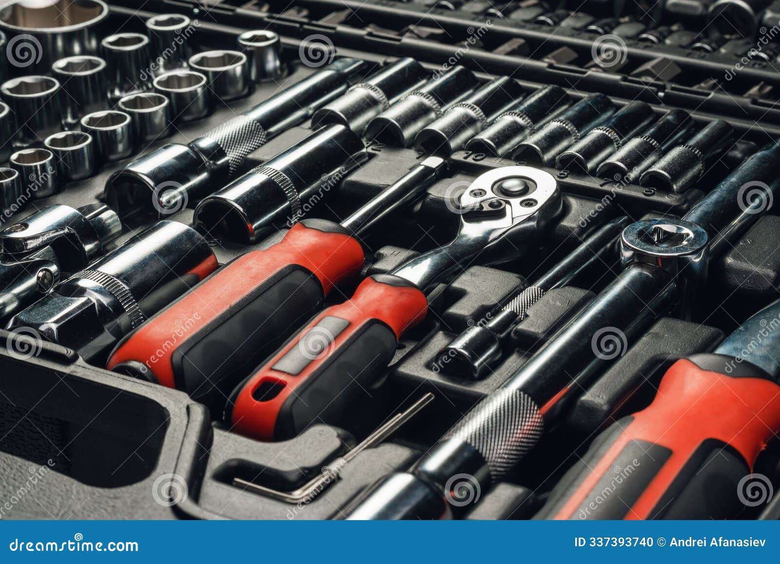Set of Socket Wrenches and Ratchets in a Plastic Box Stock Photo ...