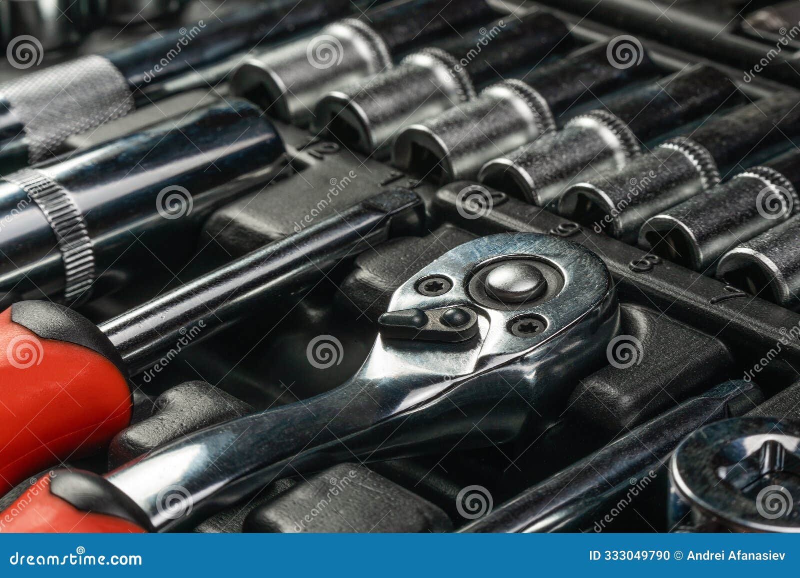Set of Socket Wrenches and Ratchets in a Plastic Box Stock Photo ...
