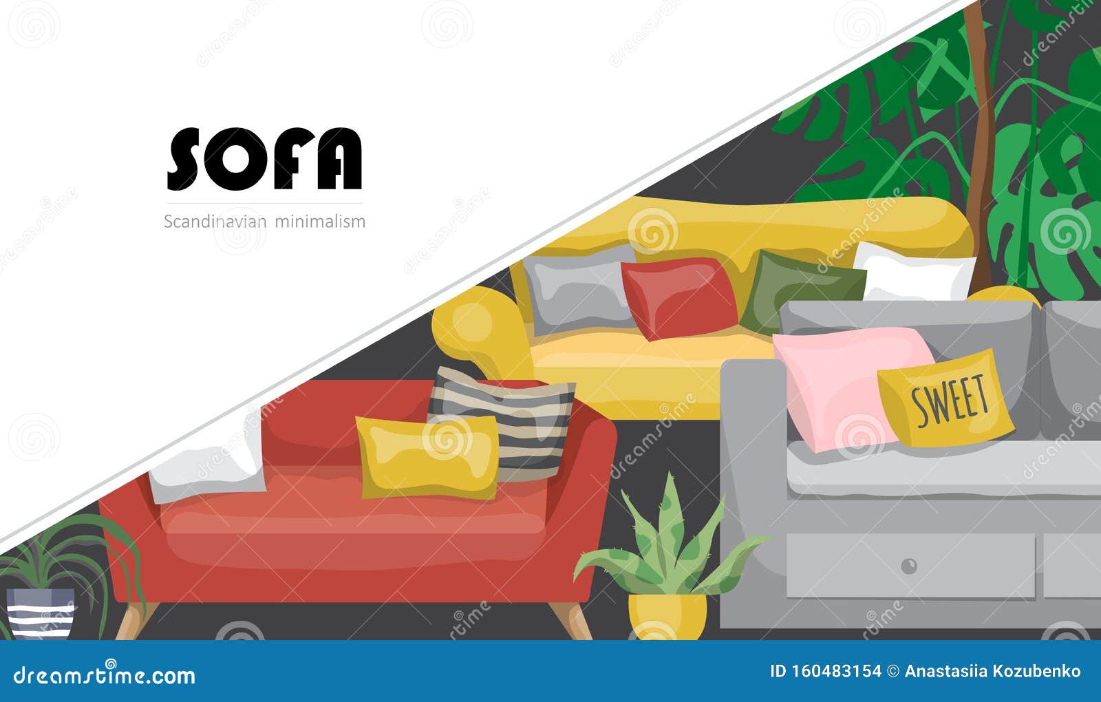 Set of Sofa. Collection of Sofa in Flat Cartoon Style. Vector ...