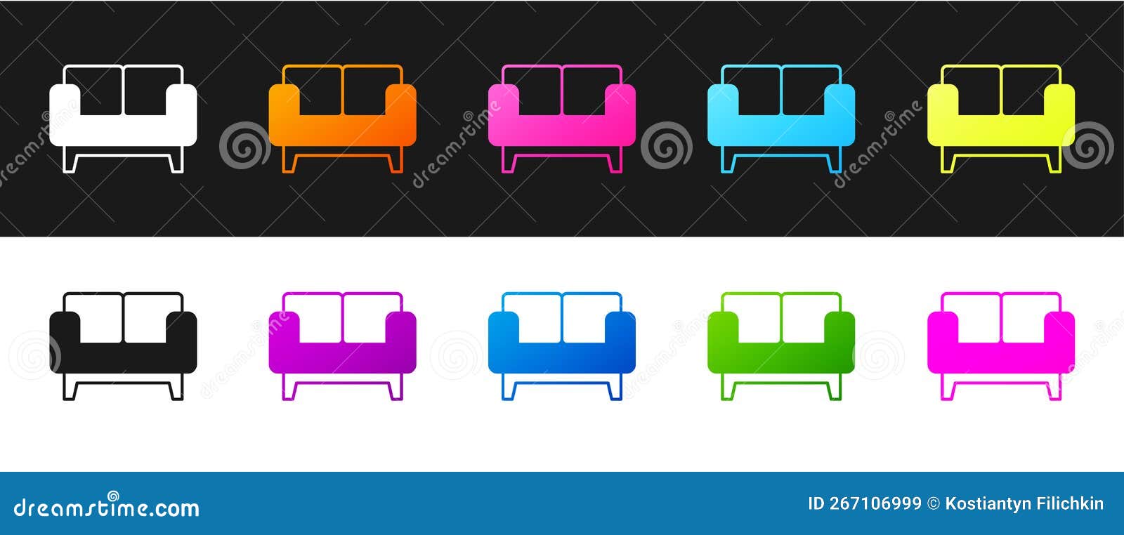 Set Sofa Icon Isolated on Black and White Background. Vector Stock ...