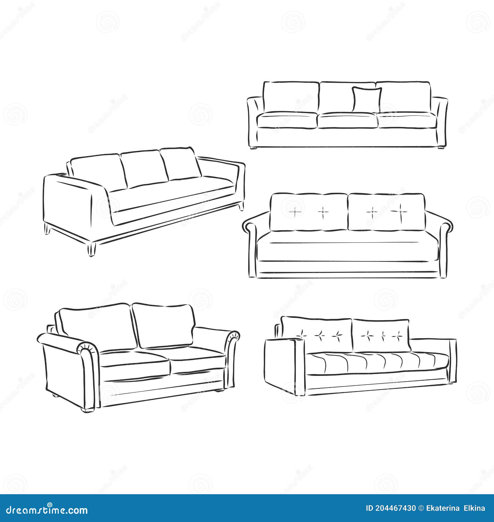 Set of Sofas Drawings Sketch Style, Vector Illustration. Sofa Vector ...