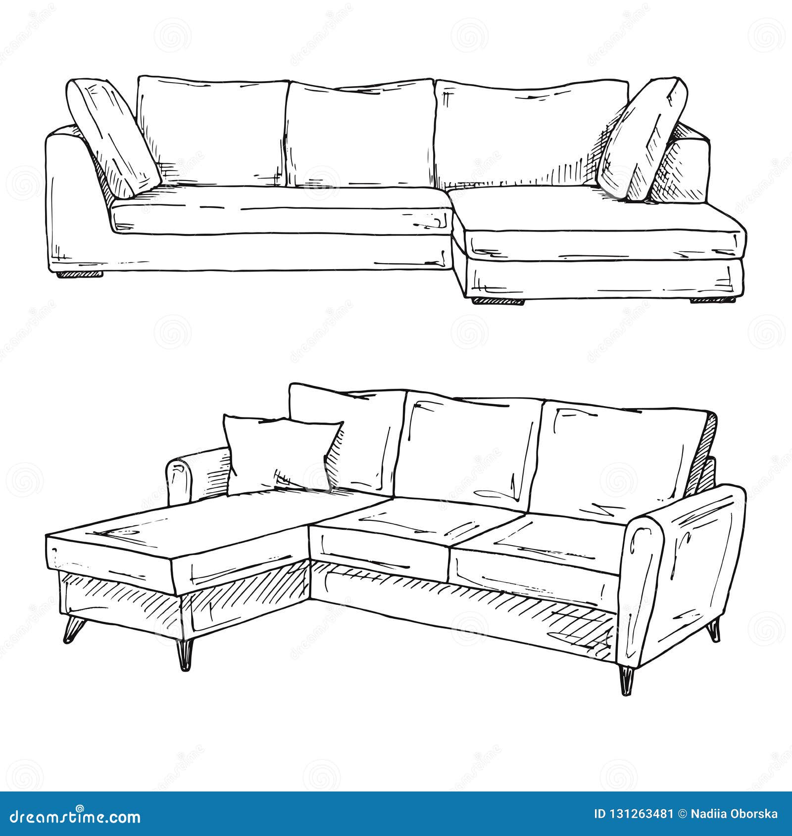 Set of Sofas Isolated on White Background.Vector Illustration in a ...