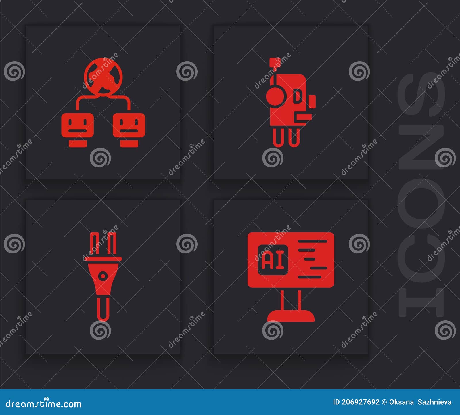 Set Software, Artificial Intelligence, Robot and Electric Plug Icon ...