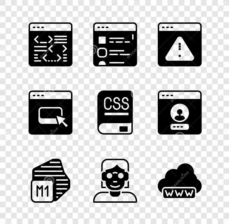 Set Software, Browser Files, with Exclamation Mark, Processor, Hacker Coder, Web Development ...