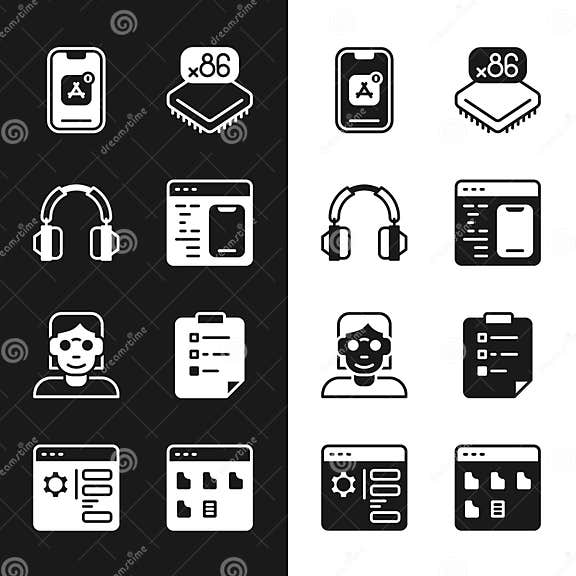 Set Software, Headphones, Mobile Apps, Processor with Microcircuits CPU ... Set Software, Headphones, Mobile Apps, Processor with Microcircuits CPU ...