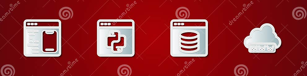 Set Software Python Programming Language Server Data Web Hosting And Development Icon
