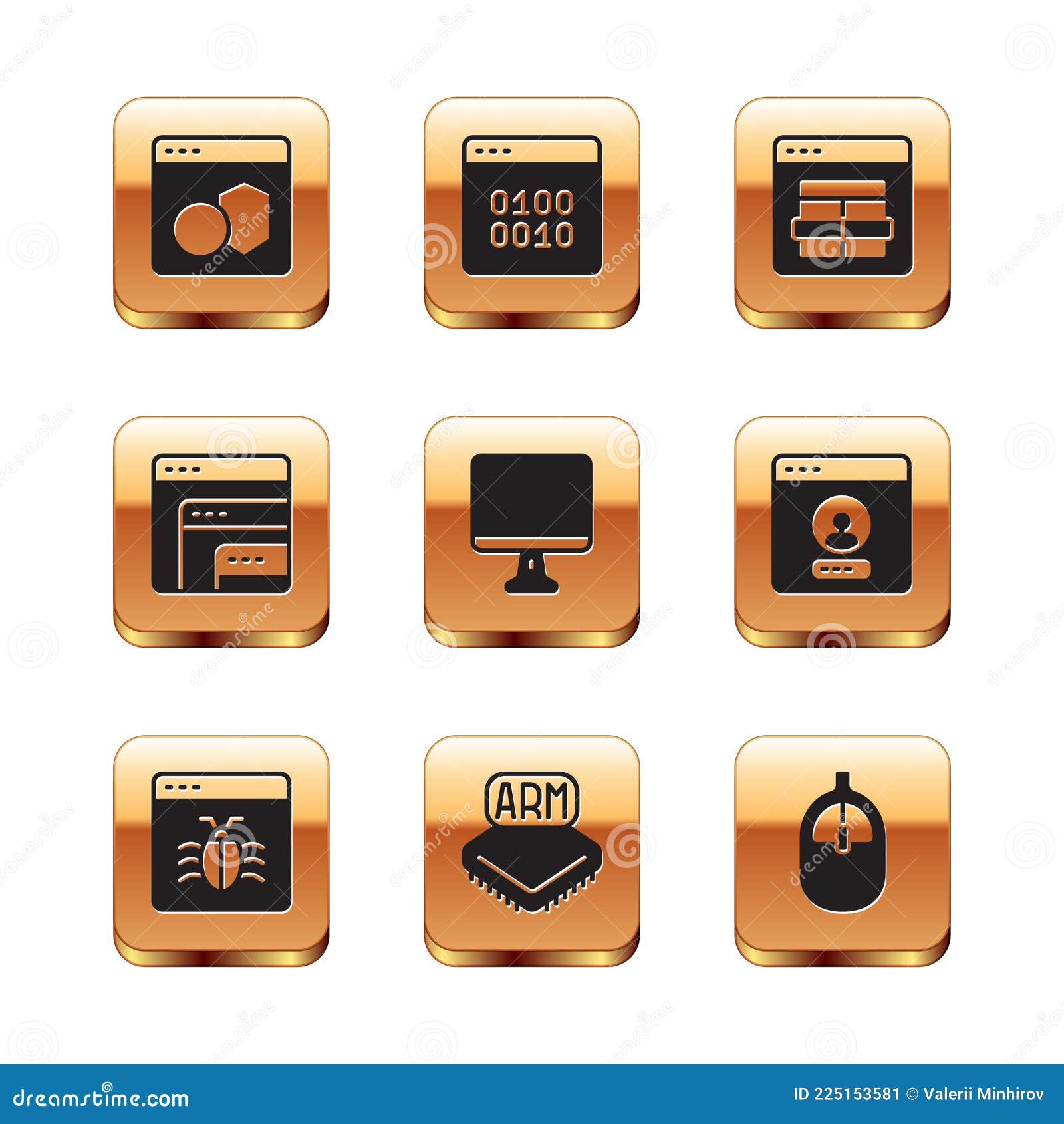 Set Software, System Bug, Processor, Computer Monitor Screen, MySQL Code, Mouse and Binary Icon ...