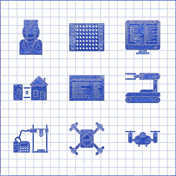 Set Software Web Developer Programming Code Drone Flying With Action Camera Robot 3d Printer