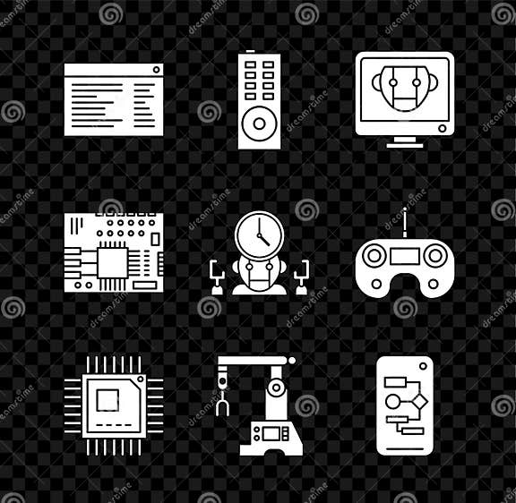 Set Software, Web Developer Programming Code, Remote Control, Bot, Processor with Microcircuits ...