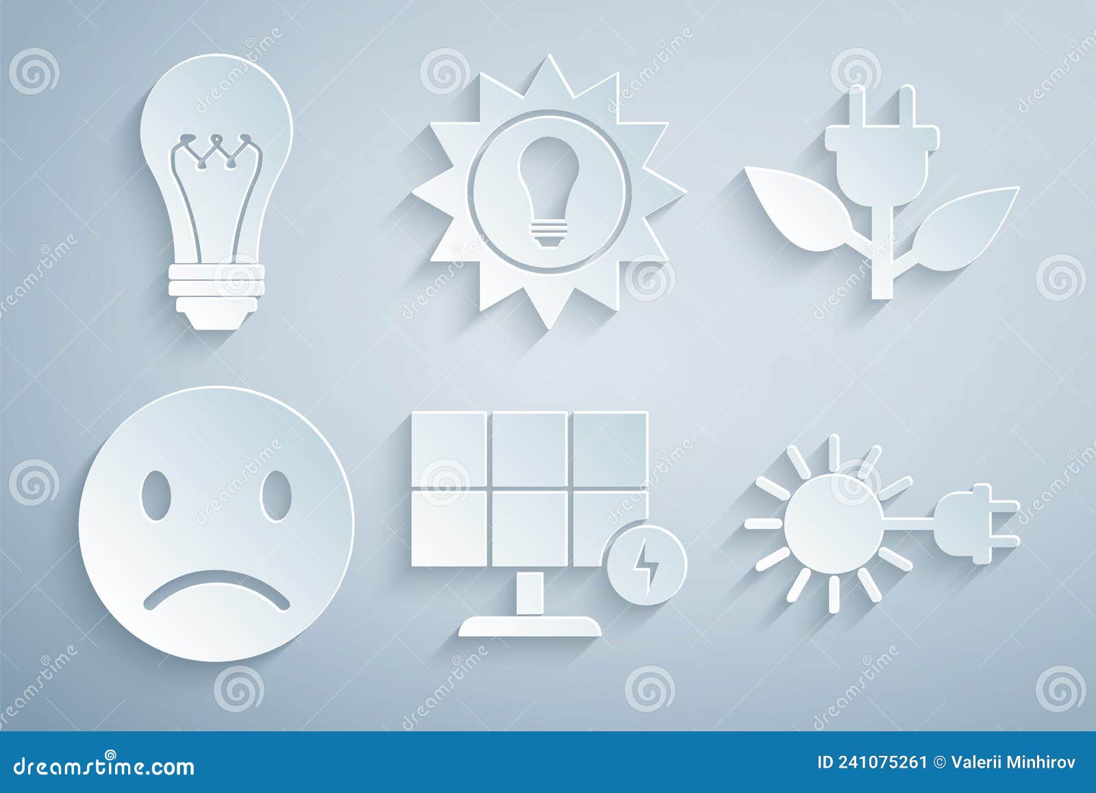 Set Solar Energy Panel, Electric Saving Plug in Leaf, Sad Smile, Sun ...
