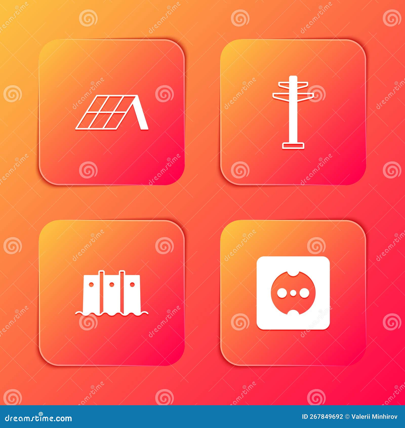 Set Solar Energy Panel, Electric Tower, Hydroelectric Dam and ...