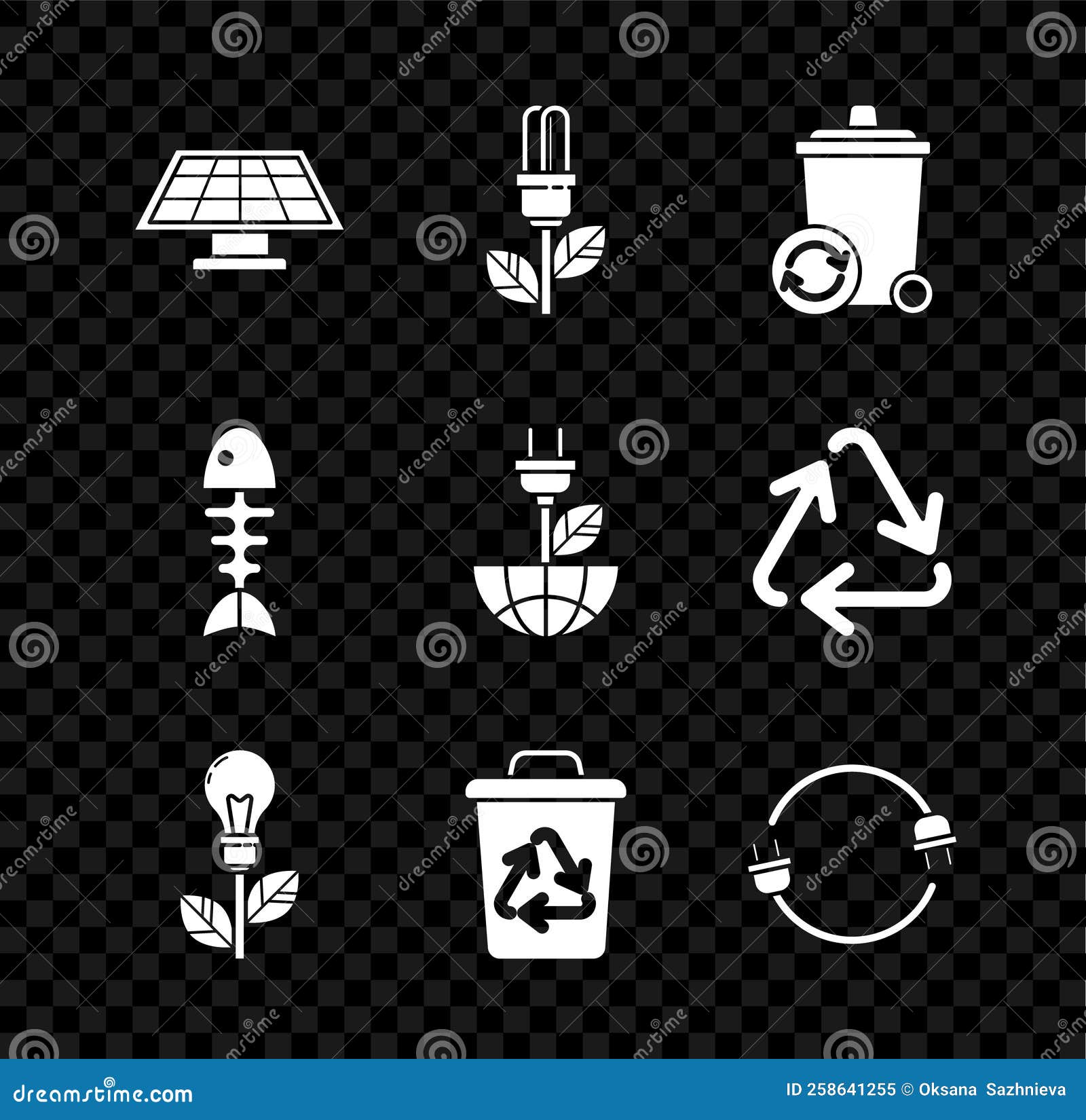 Set Solar Energy Panel, Light Bulb with Leaf, Recycle Bin Recycle ...