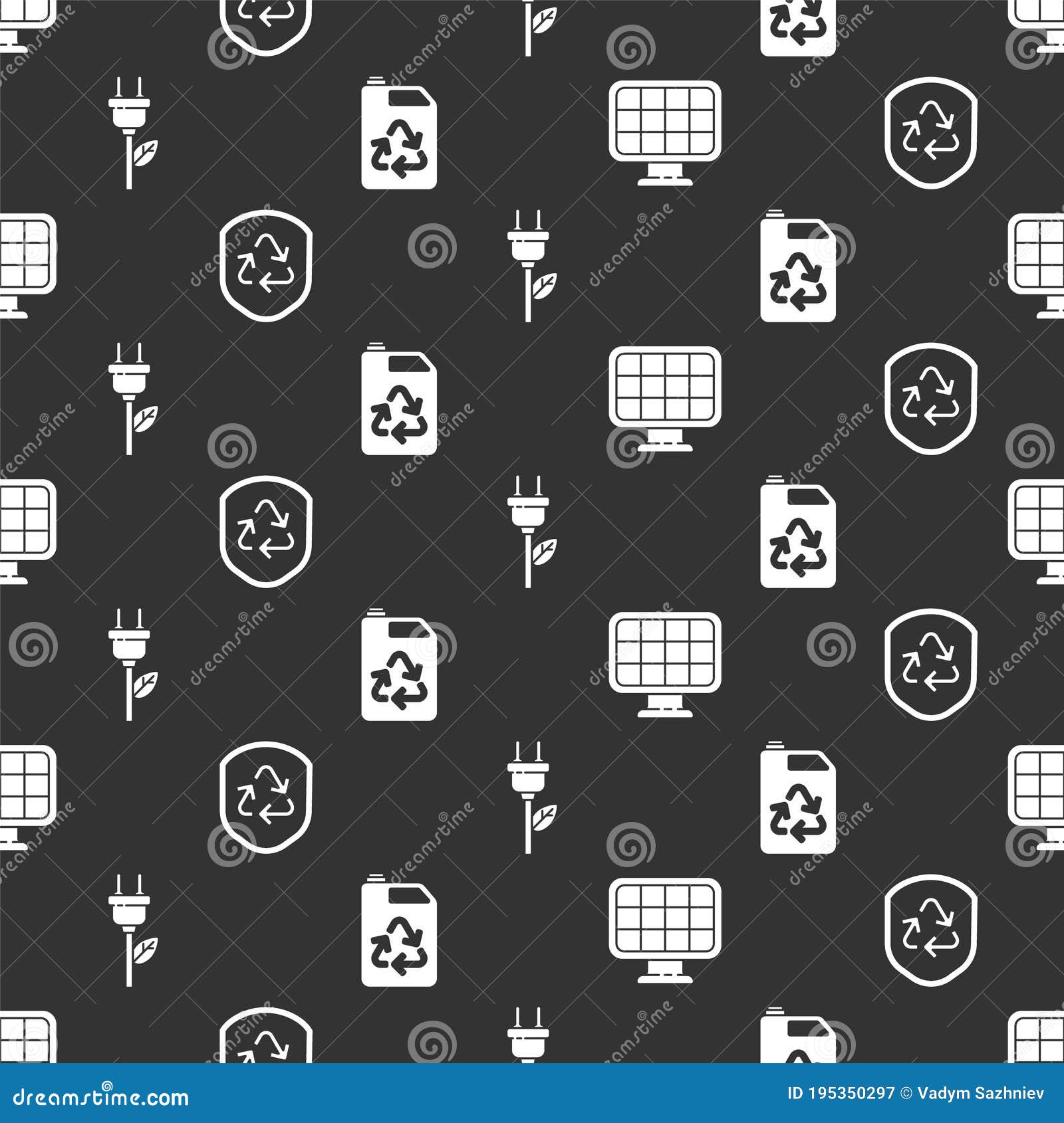 Set Solar Energy Panel, Recycle Symbol Inside Shield, Electric Saving ...