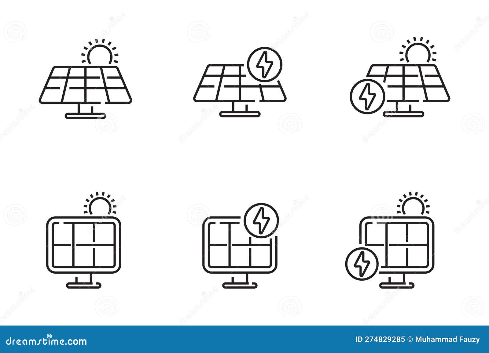 Set of Solar Panel Icons in Line Style Stock Vector - Illustration of ...