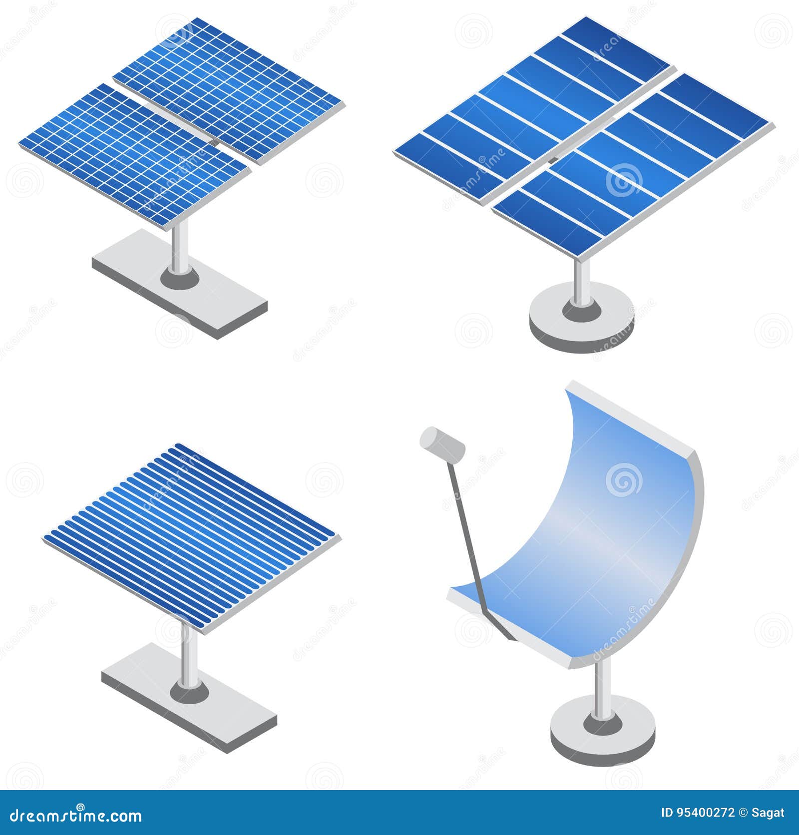 Set of Solar Panels in Isometric Projection. Stock Vector ...