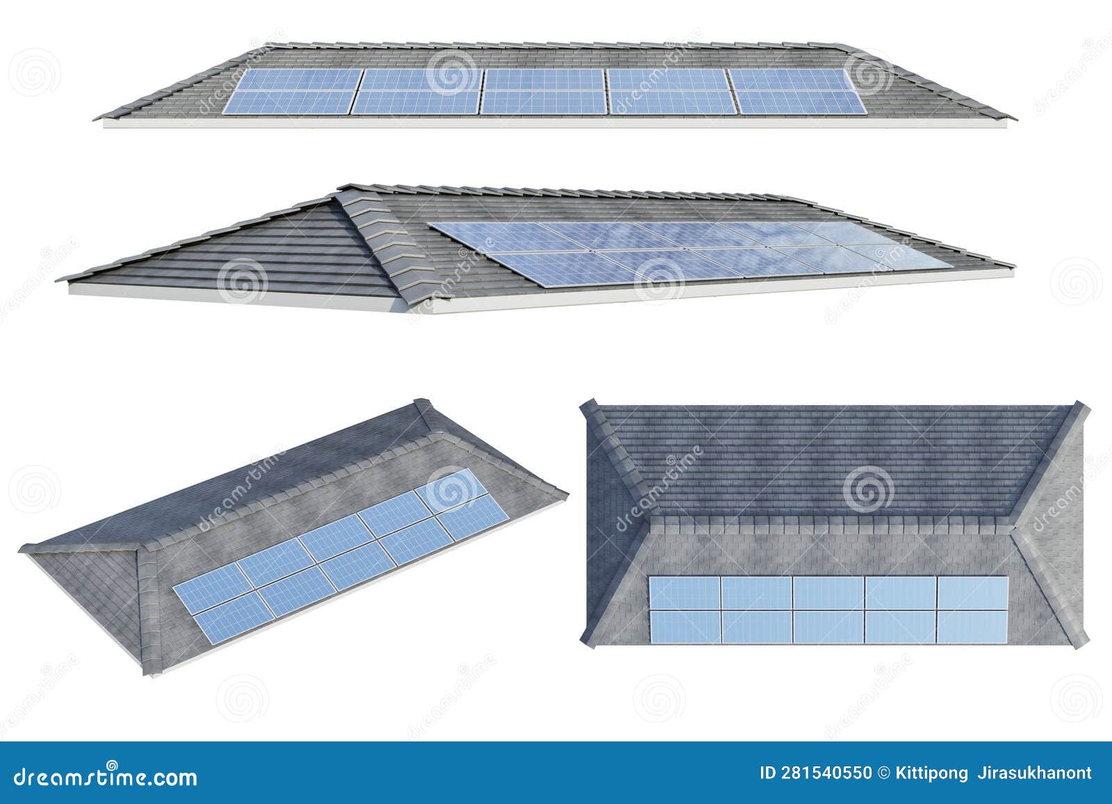 Set of Solar Panels on Roof Isolated on White Stock Illustration ...
