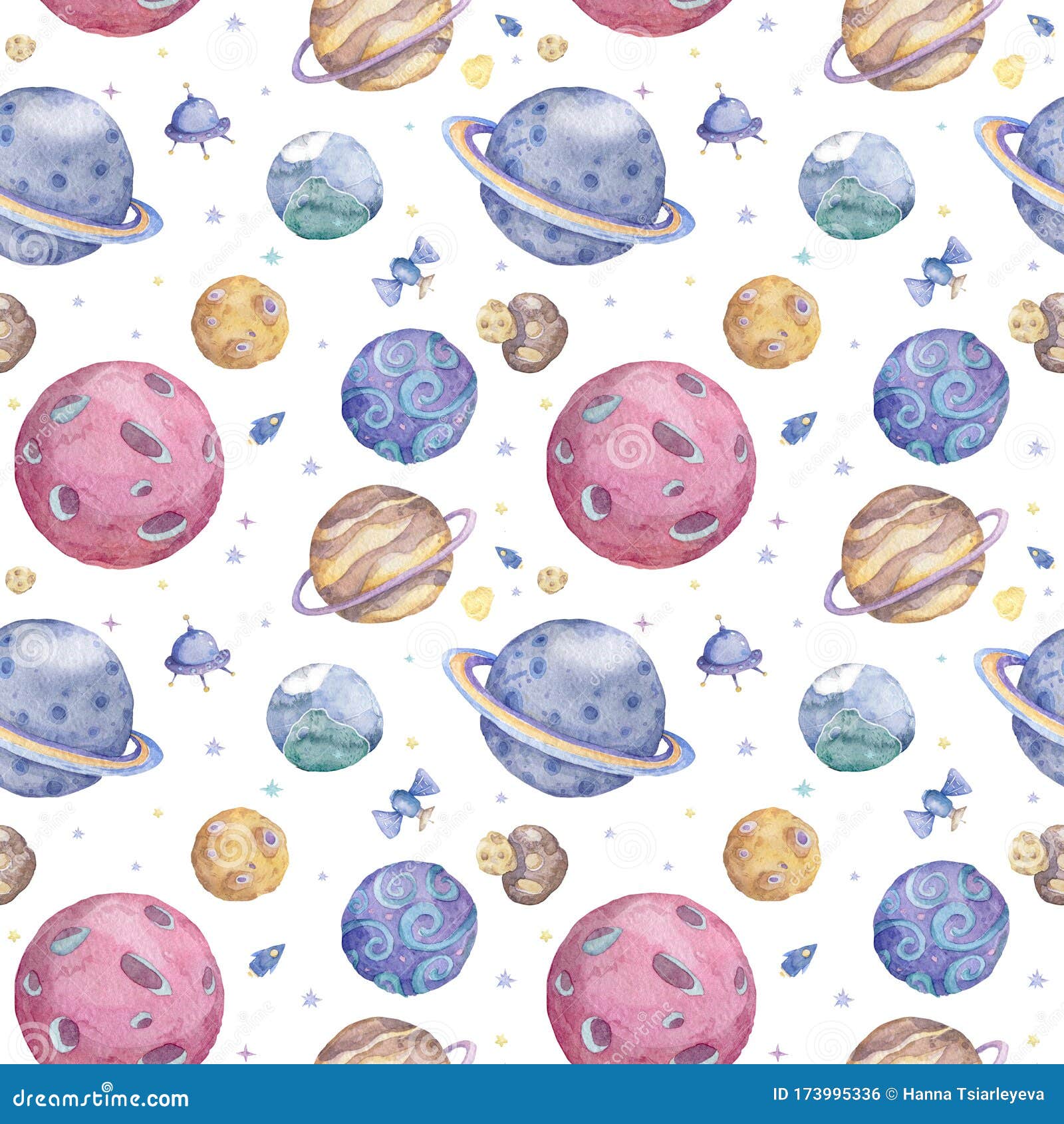 Set of Solar System Planets Hand Drawn Illustration. Seamless Space ...