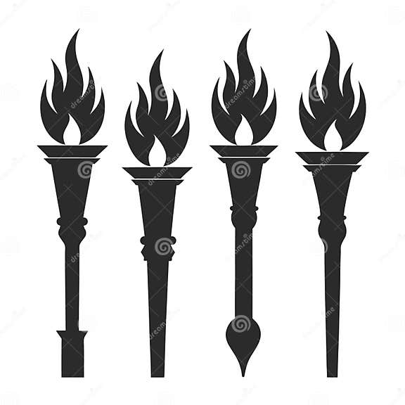 Set of Torch Vector Icons in Solid Black Silhouette Style for Logos and ...