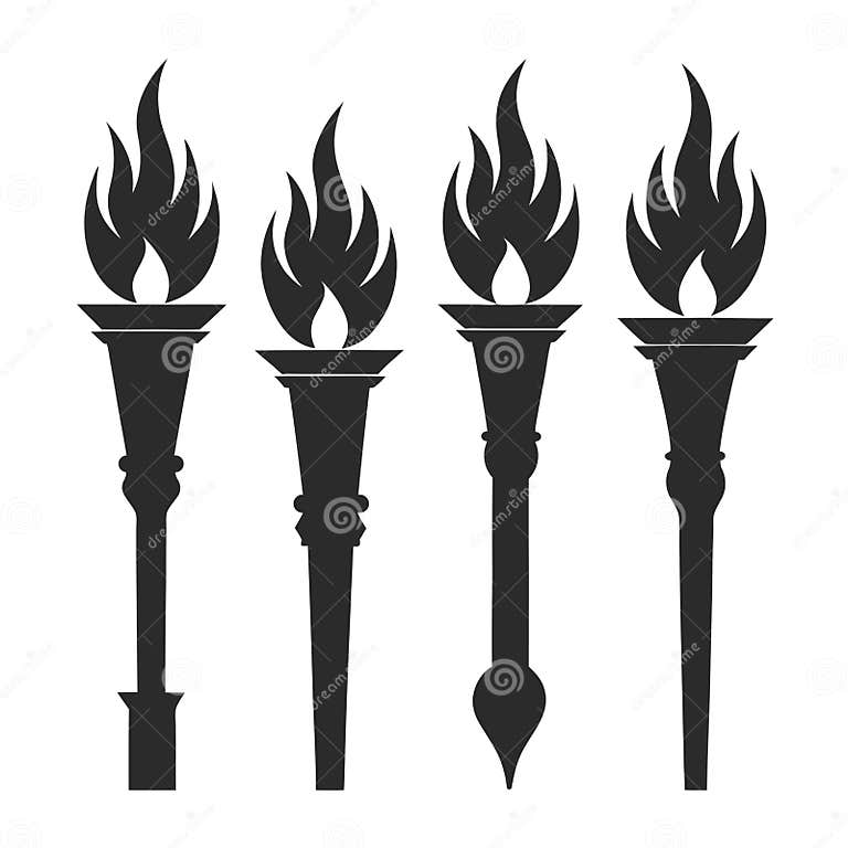 Set of Torch Vector Icons in Solid Black Silhouette Style for Logos and ...