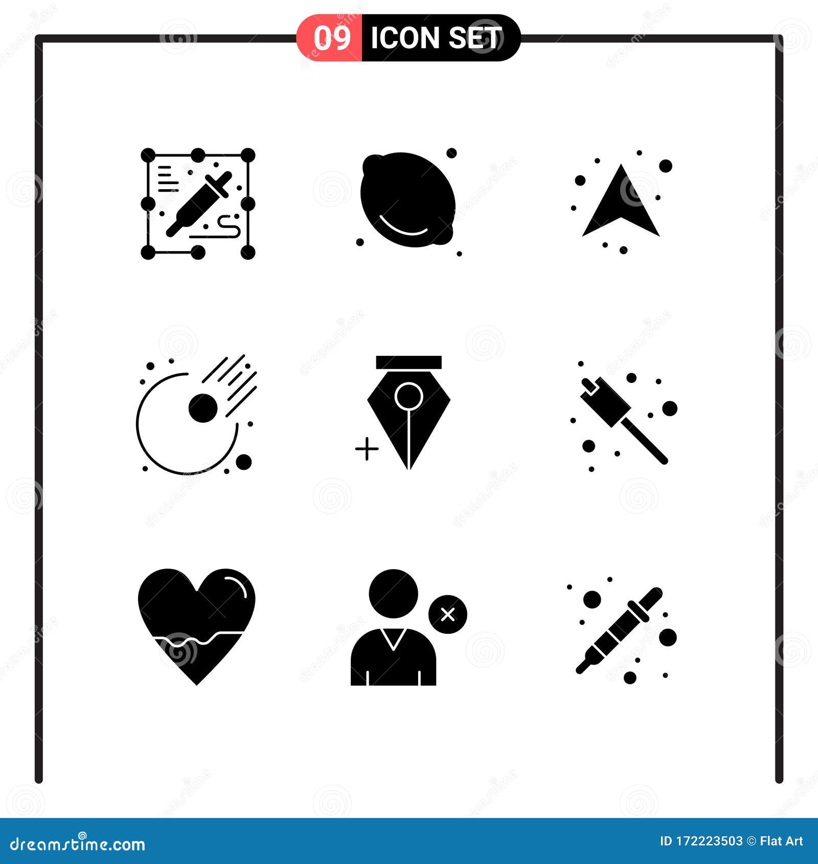 Set of 9 Solid Style Icons for Web and Mobile. Glyph Symbols for Print ...
