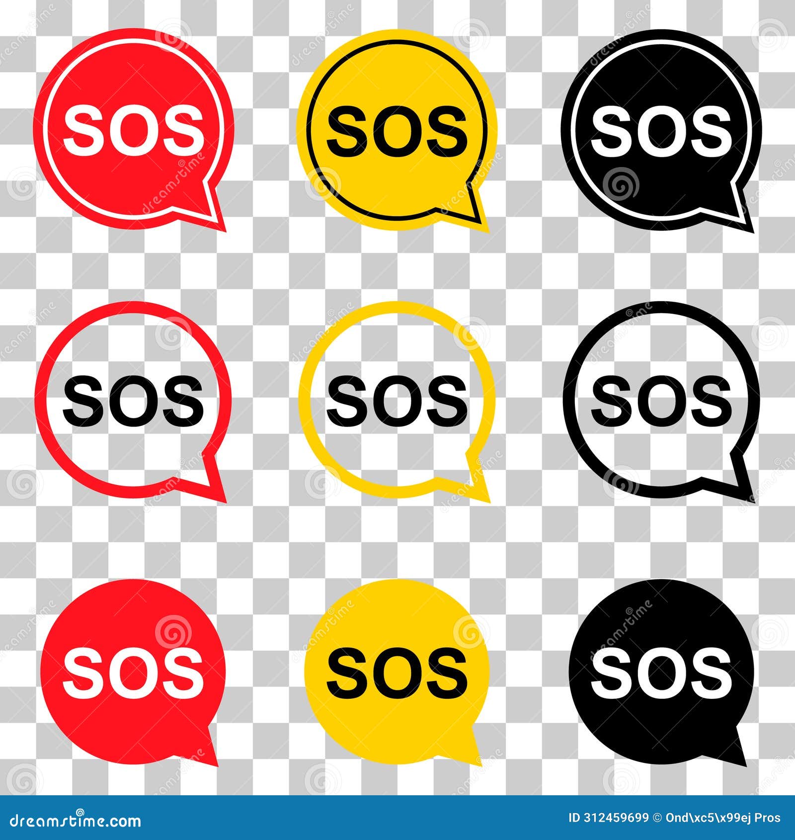 Set of SOS Help Icon, Safety Support Alert Design, Save Vector ...